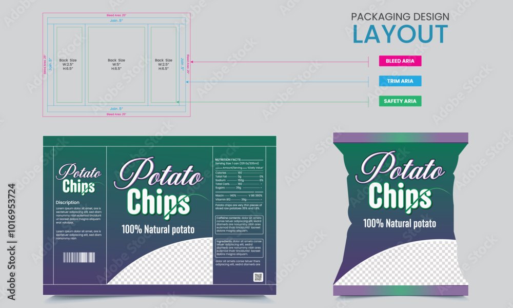 Potato chips package design, realistic vector design potato chips ...