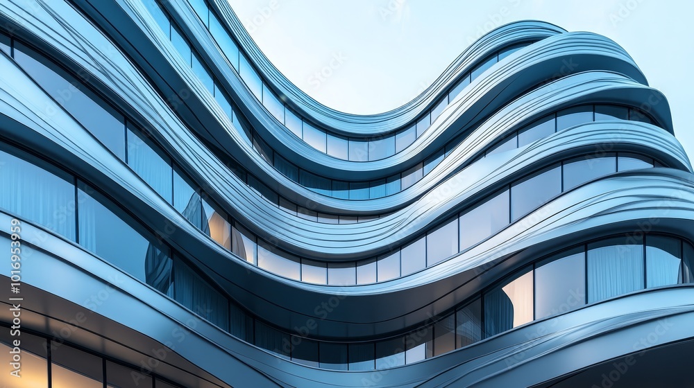 Abstract contemporary architecture features curved lines on a daylight ...
