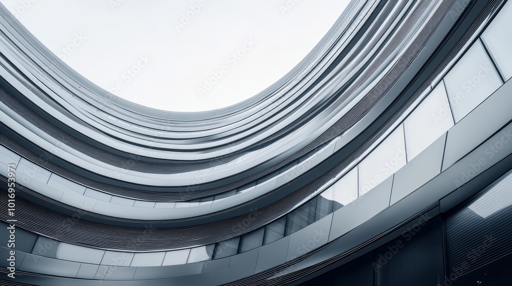 Abstract contemporary architecture features curved lines on a daylight ...