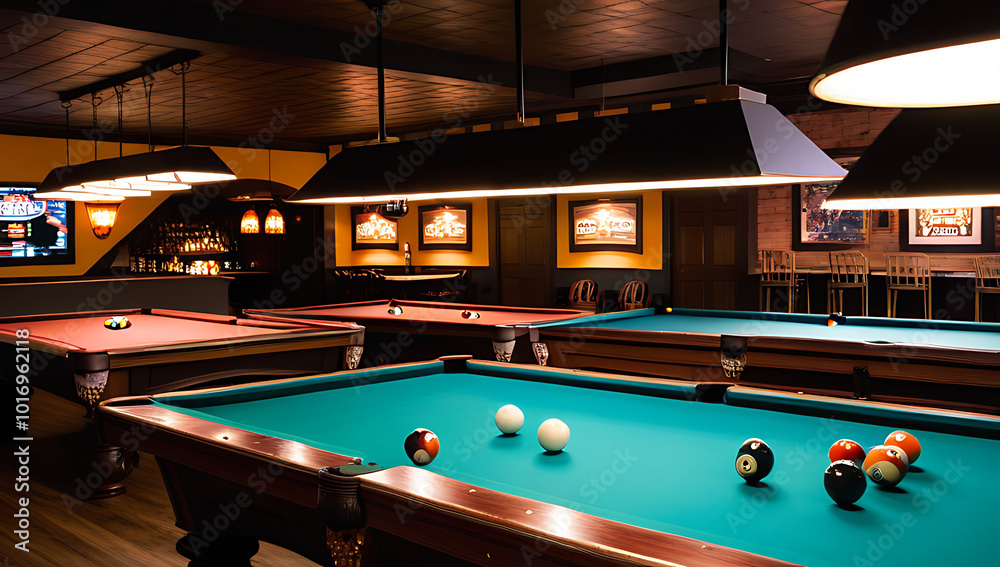 pool billiards table set engaging backdrop intriguing lighting fixtures ...