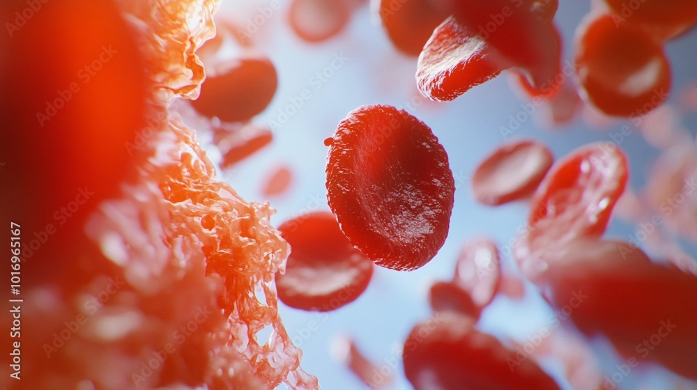 microscopic view of red blood cells, detailed cellular structure ...
