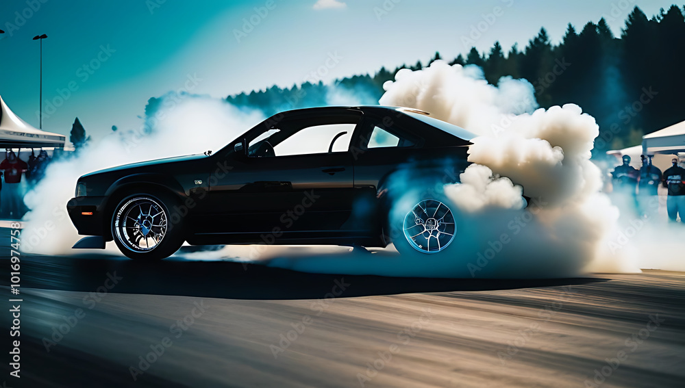 white smoke emitted tires car wheels burnout vehicle wheels spin ...
