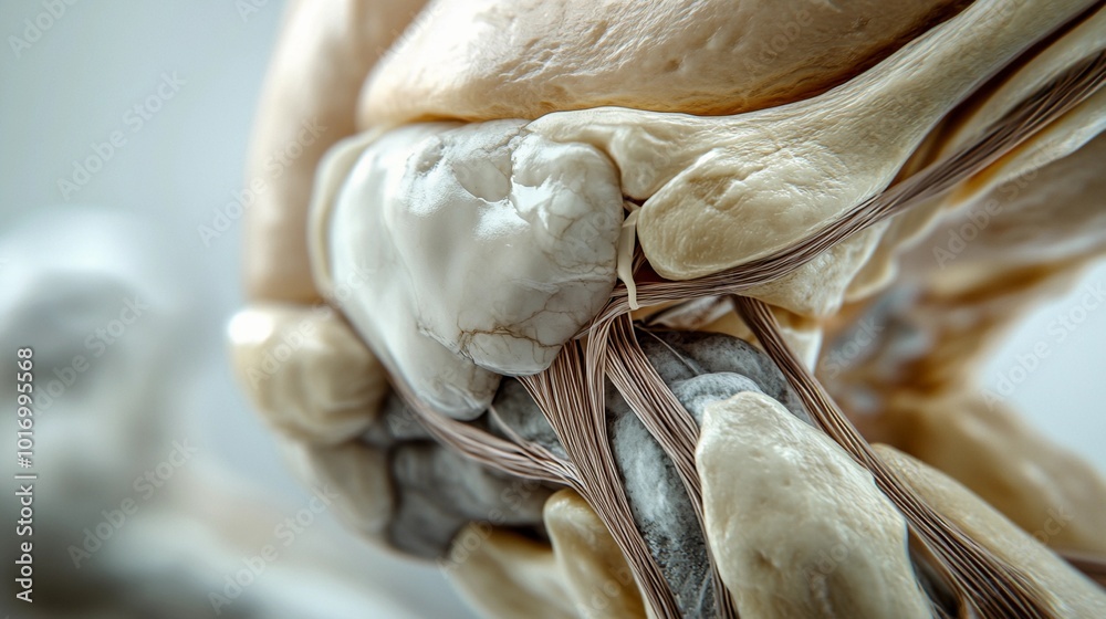 knee ligaments, detailed view of fibrous tissue connecting bones ...