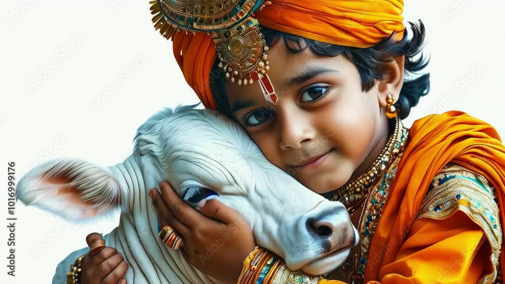 Tender Embrace of Krishna: Boy dressed as Lord Krishna in traditional ...