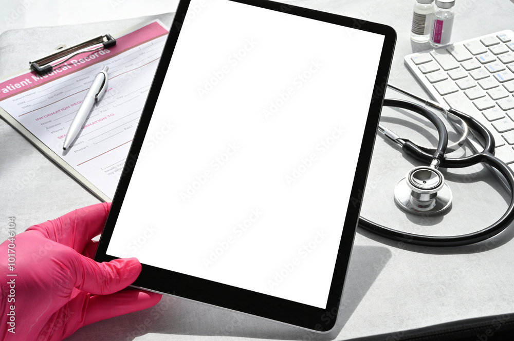 Medical professional tablet blank white screen for mock up of test ...