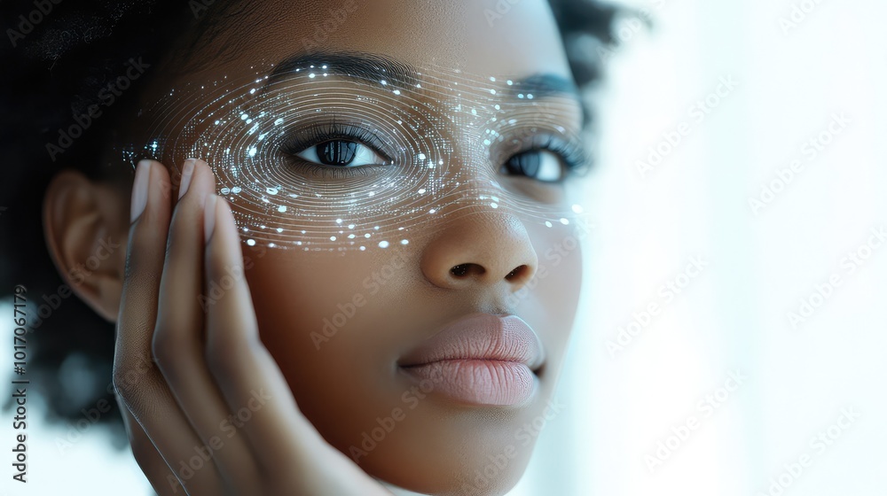 High-Resolution Close-Up of African American Woman’s Head with Digital ...