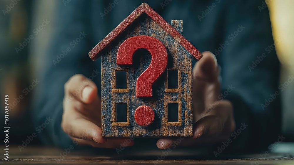 Real Estate Agent Holding a Question Mark and House Model on a Table ...