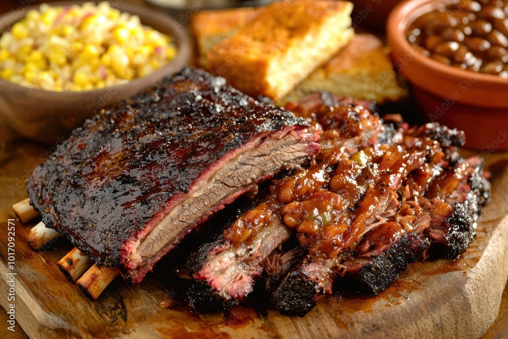 Rustic Barbecue Platter with Smoked Brisket, Ribs, and Pulled Pork for ...