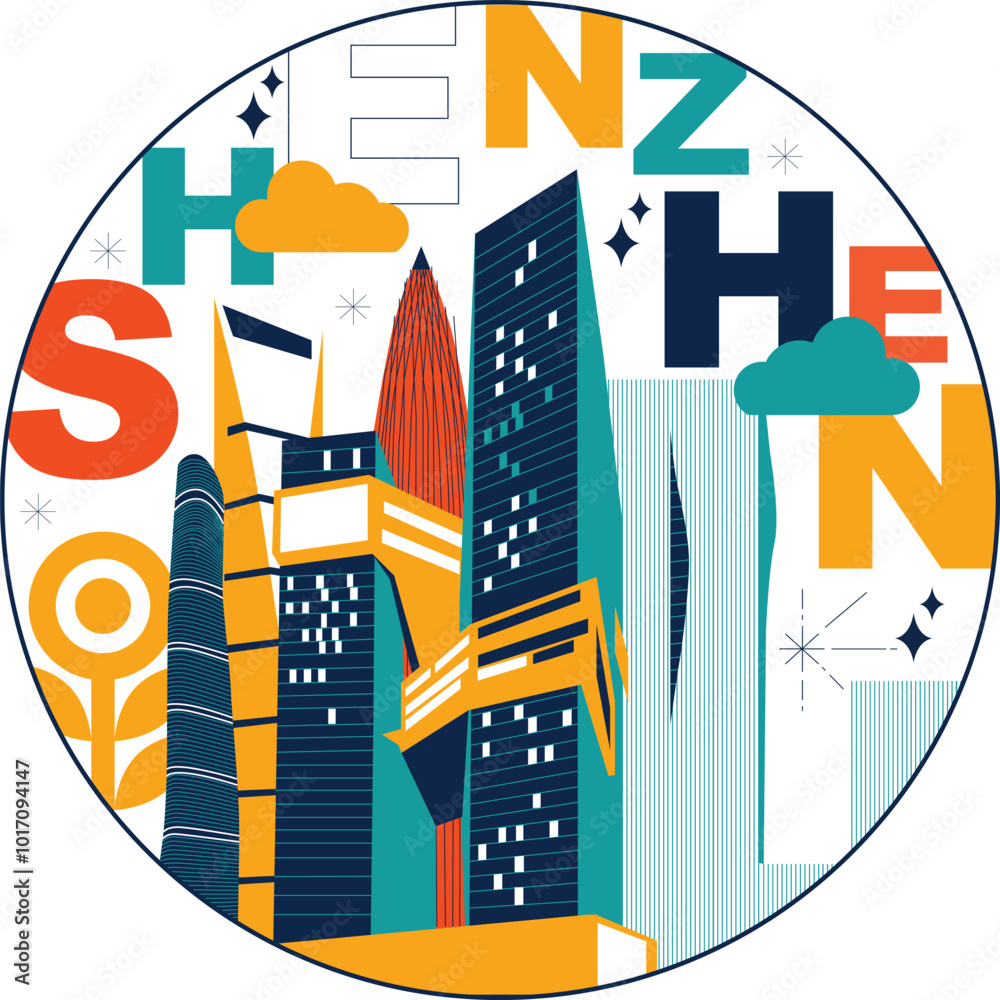 Typography word Shenzhen branding technology concept. Collection of ...