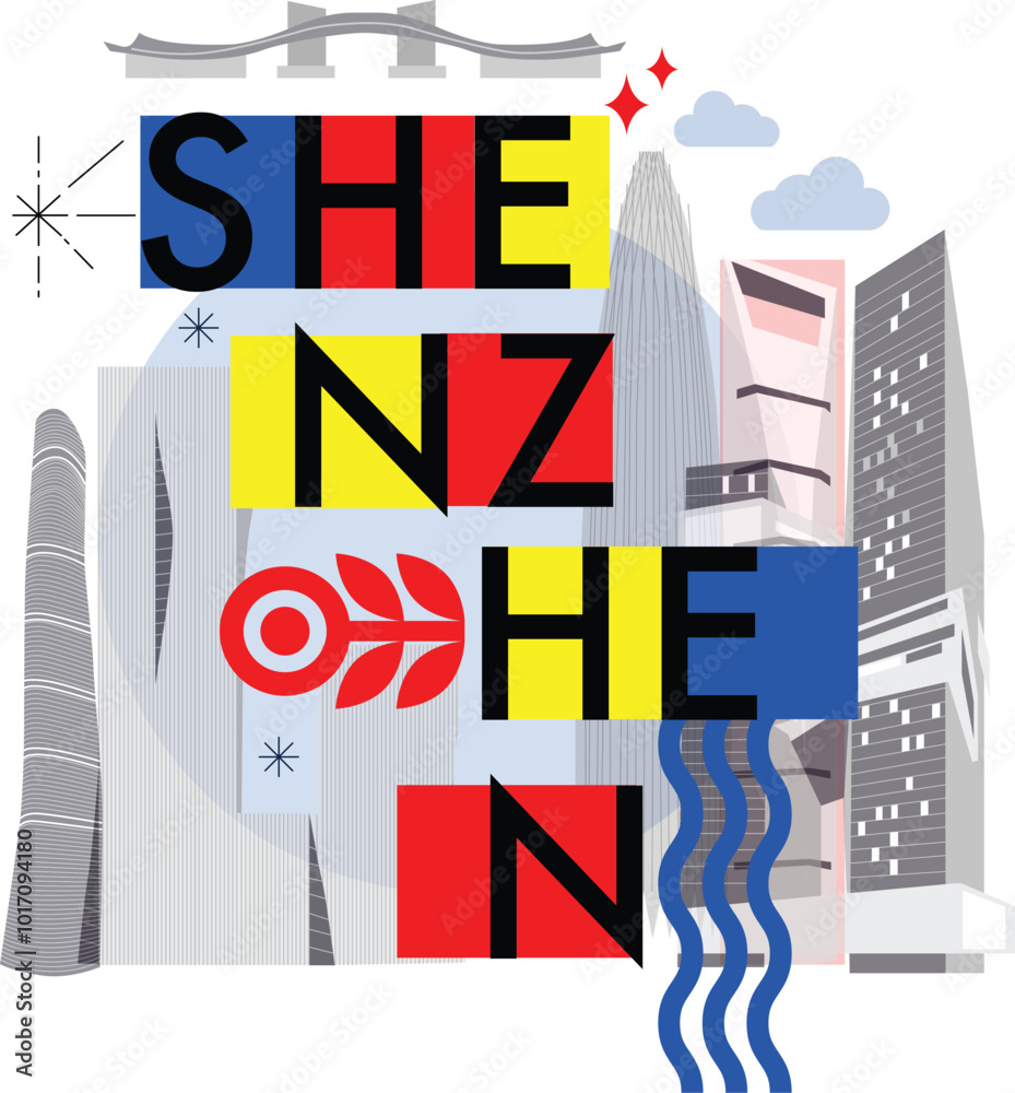 Typography word Shenzhen branding technology concept. Collection of ...