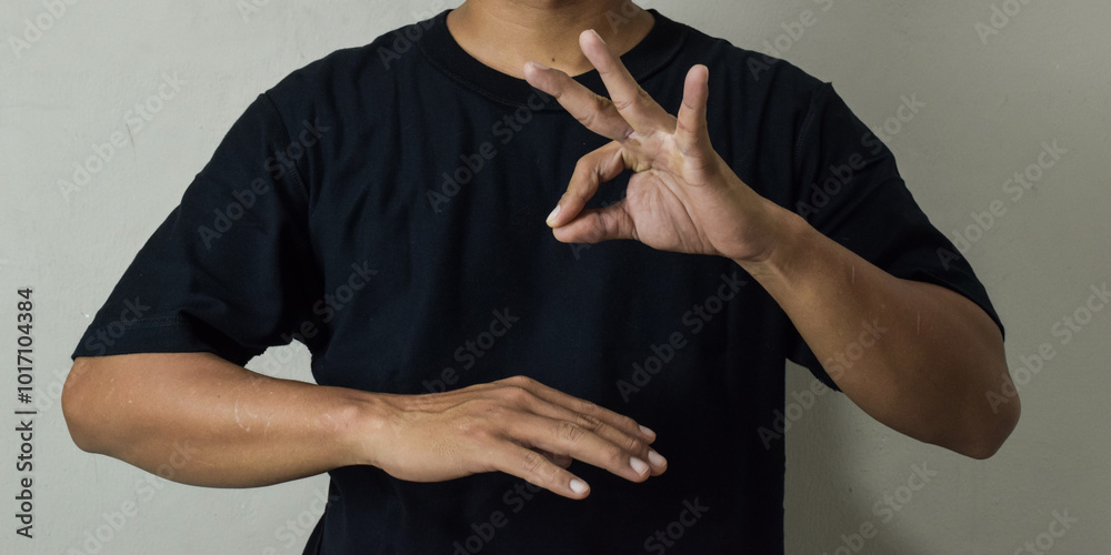 Close up Asian man shows hand gestures it means human emotion and ...