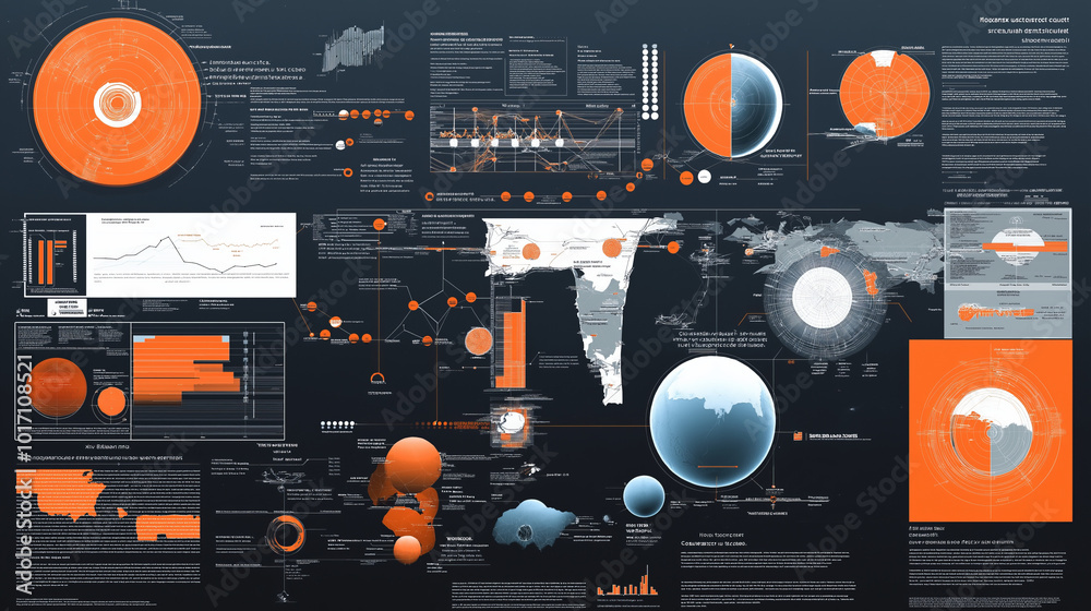 An infographic with a world map, data visualizations, and text ...