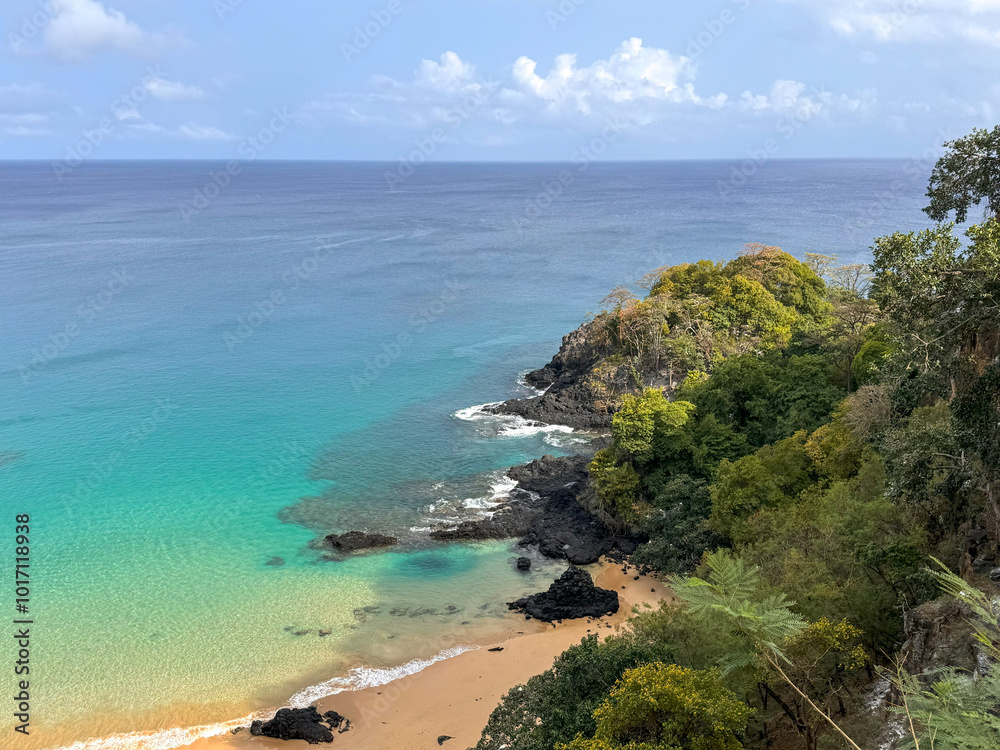 View from above of Sancho Bay, located in the Fernando de Noronha ...