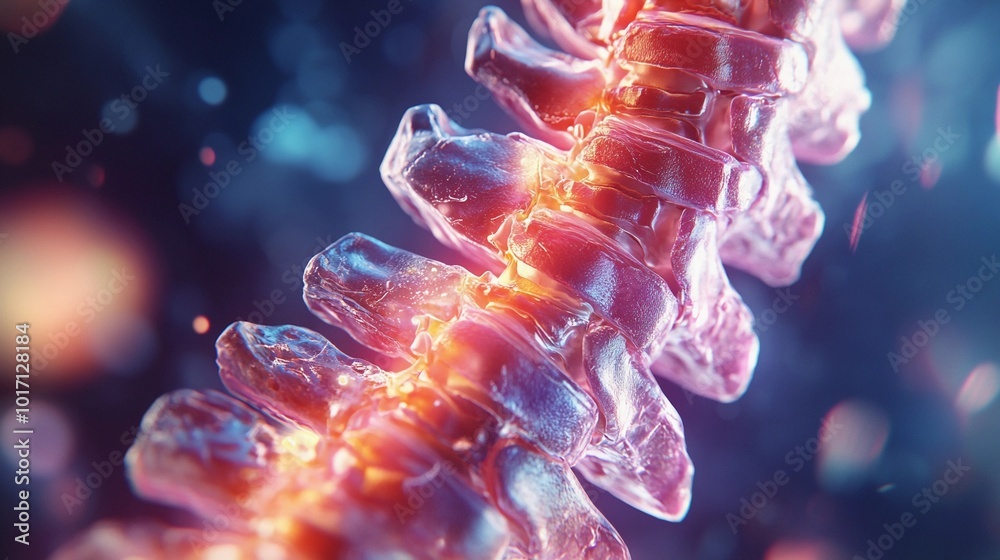 close-up of spinal problems, degenerated discs, scoliosis curvature ...