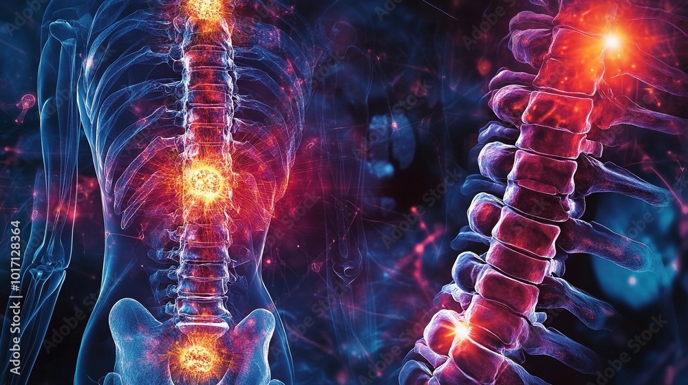 medical illustration of spinal issues, focusing on herniated disc ...