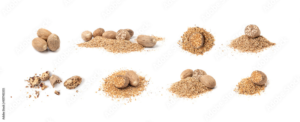 Nutmeg Isolated, Myristica Fragrans Fruit, Dry Spicy Nutmeg Powder ...
