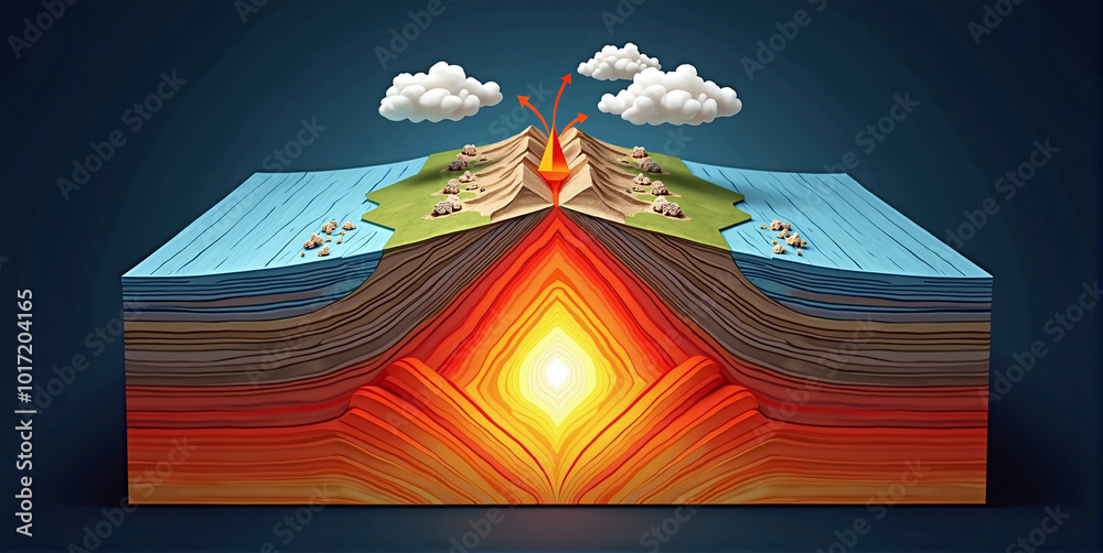Illustrative depiction of a ground cross-section to explain vulcanism ...