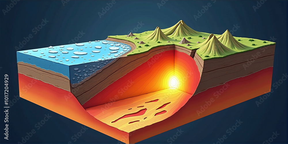 Illustrative depiction of a ground cross-section to explain vulcanism ...