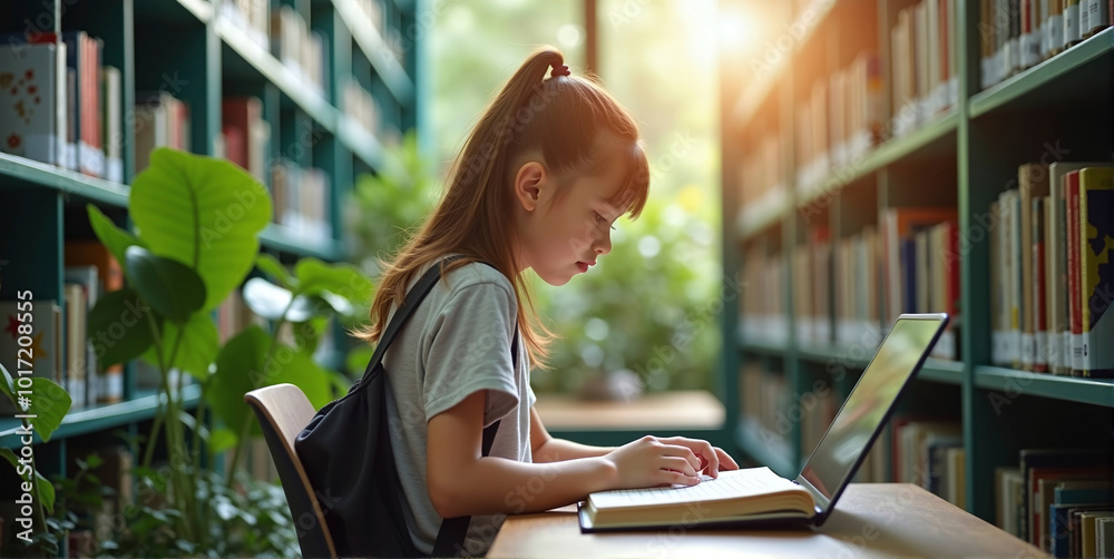 Pupil or student learns highly concentrated in a quiet and modern ...