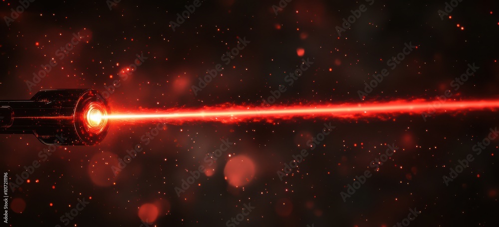 Red laser beam cutting through space with futuristic energy on a black ...