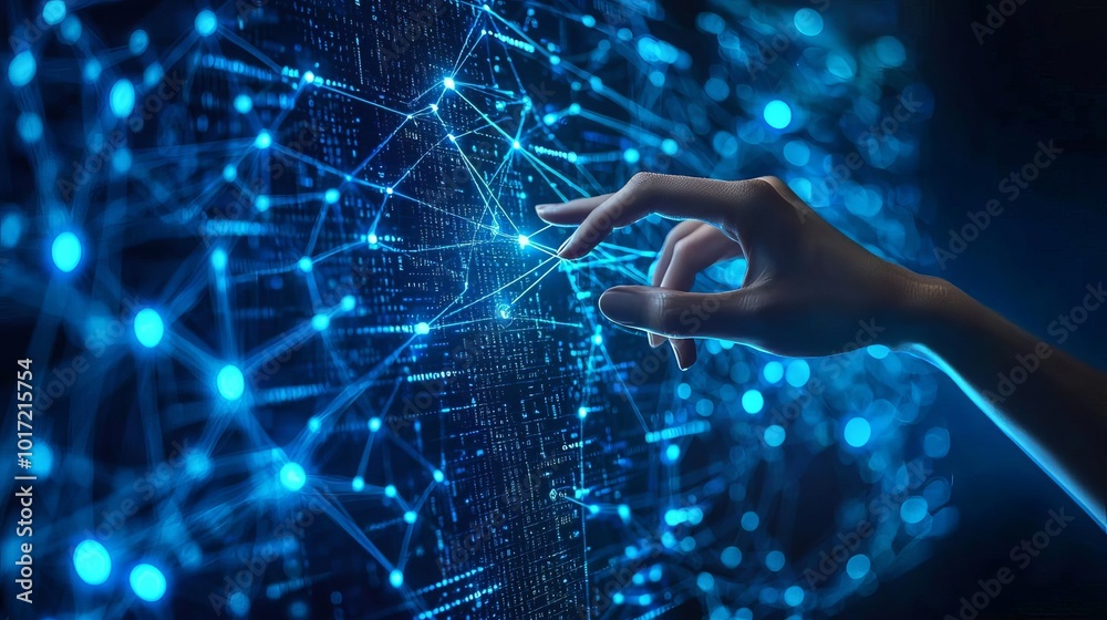 Big Data Analytics Visualizing Hands interacting with glowing data ...