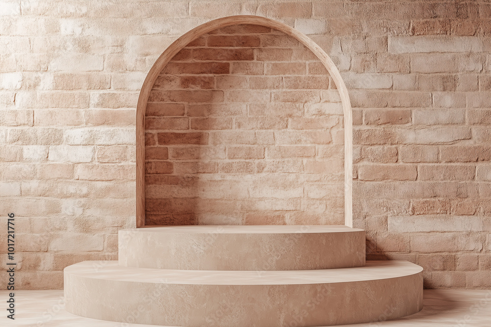 product presentation podium, empty stone plates under arch, round ...