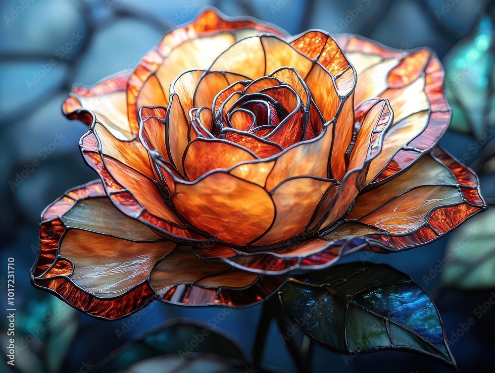 elegant stained glass rose design, featuring intricate patterns and ...