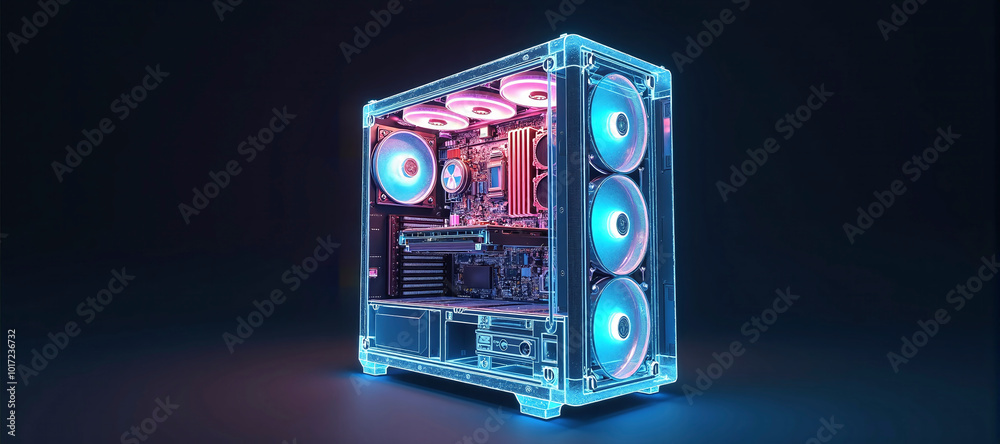 Illustrative representation of a transparent modern high end computer ...