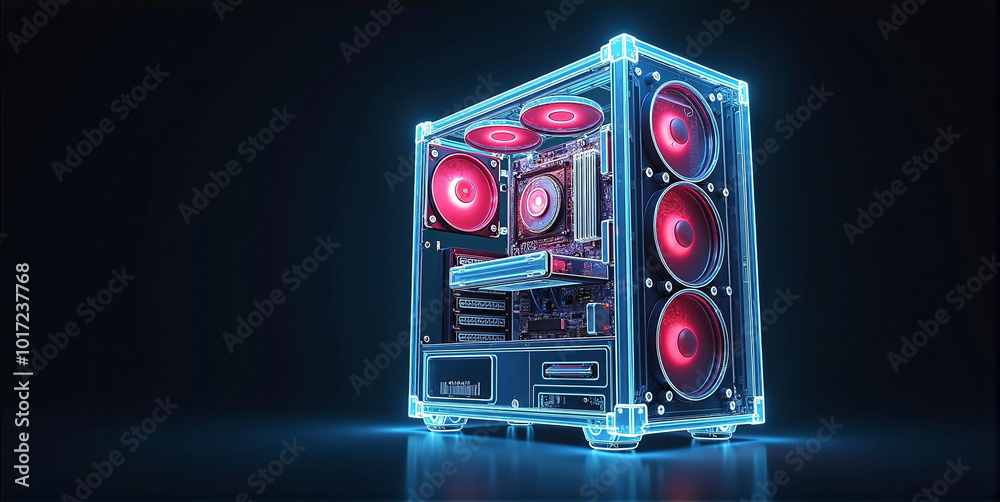 Illustrative representation of a transparent modern high end computer ...