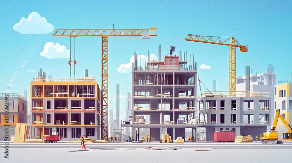 Building under construction industrial development. Architecture and ...