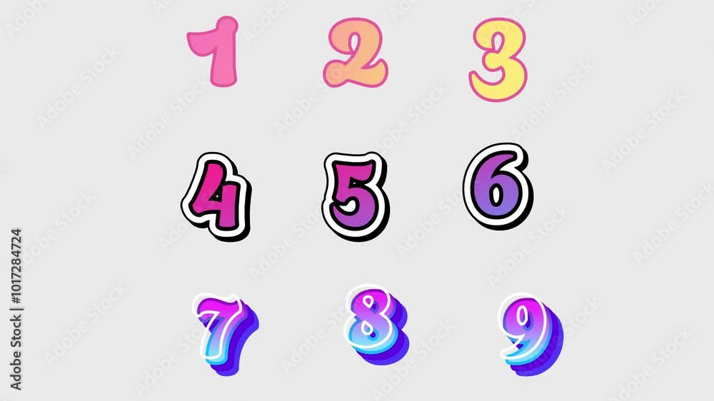 Numbers 1 to 9 with moving numbers colorful black background 4k ...