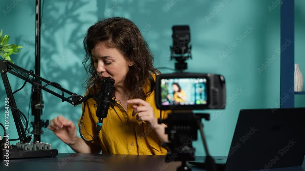 Content creator doing relaxing ASMR type of video for fans, filming in ...