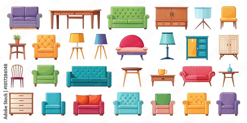 An adaptable furniture icon collection in thin, light, regular, and ...