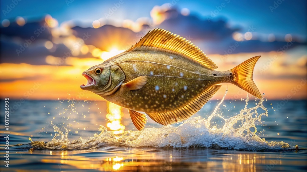 a shimmering fish with unusual coloration, known as a fluke, leaps out ...