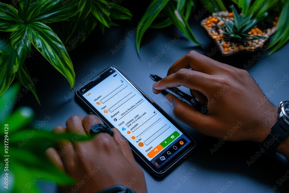 Realistic image of a person using a minimalist to-do list app with only ...