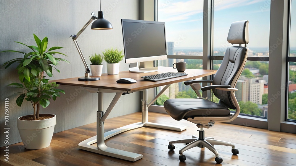 Modern ergonomic computer workstation with curved monitor, wireless ...