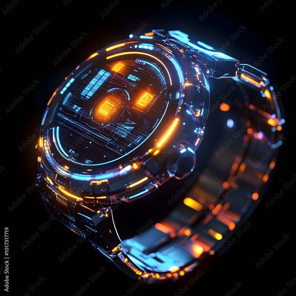 Futuristic smartwatch interface with glowing holograms and advanced ...