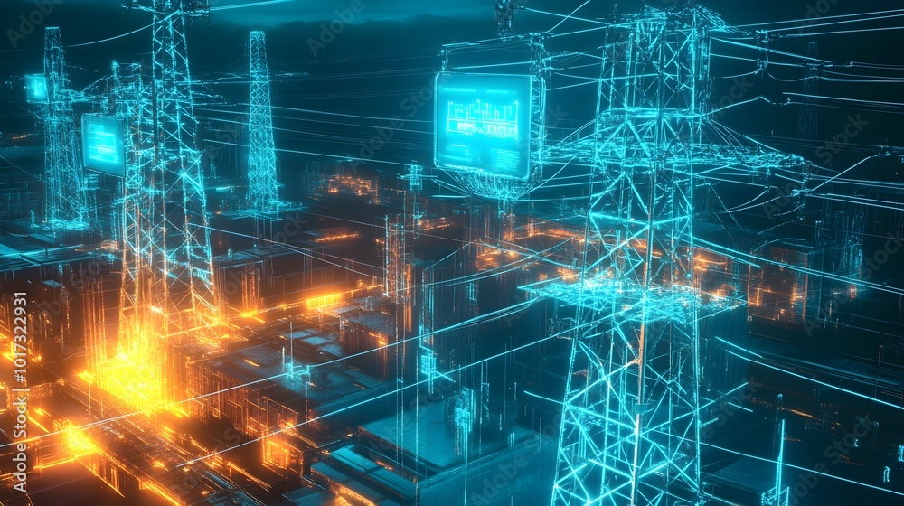 Futuristic holographic control panel for a smart energy grid system ...