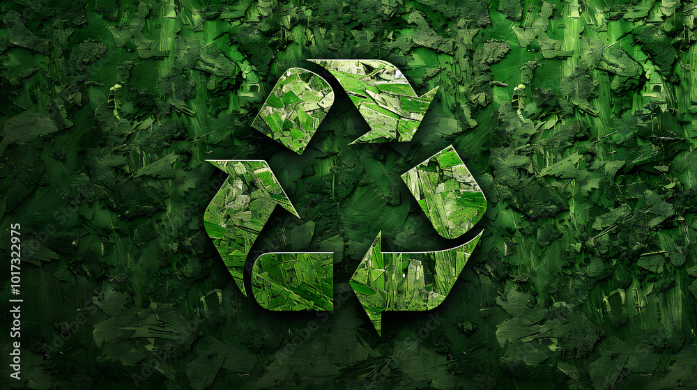 Green recycle symbol icon sign with professional environment background ...