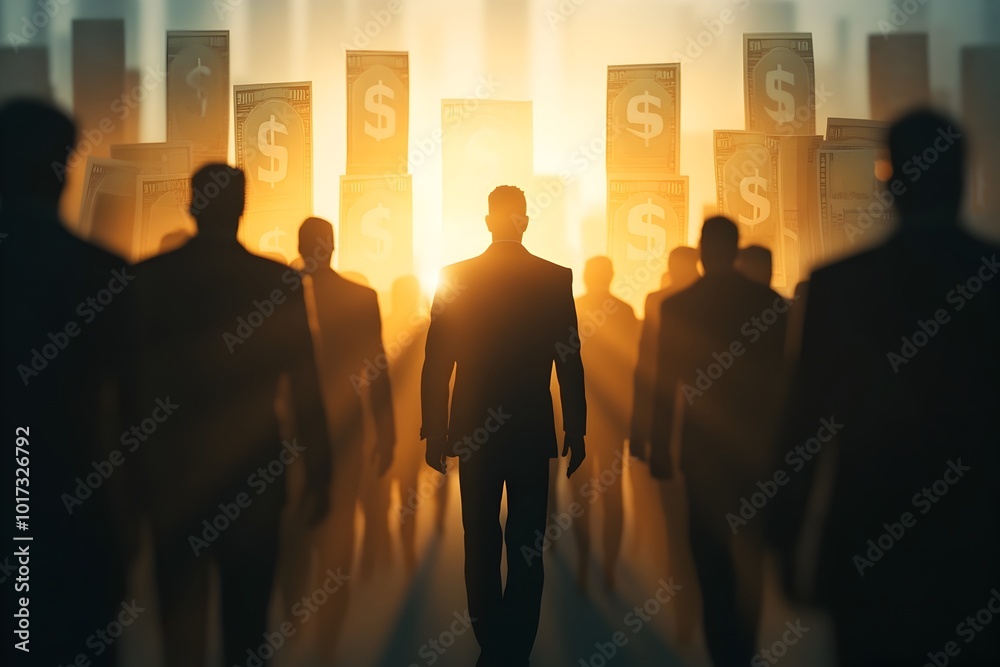 Ominous Money Symbols Cast Shadows Over Despondent Business Crowd ...