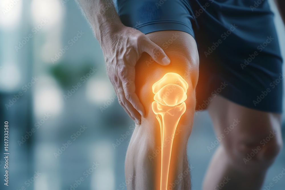 Middle Aged Athlete with Partial Knee Ligament Tear Medical Diagram ...