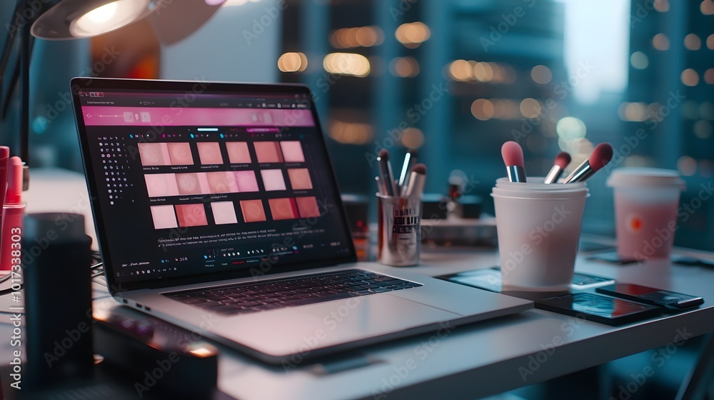 Elegant digital beauty influencer s studio setup with glowing ...