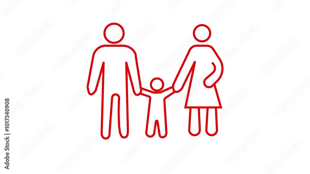 Family with one child. Continuous one single line drawing family icon ...