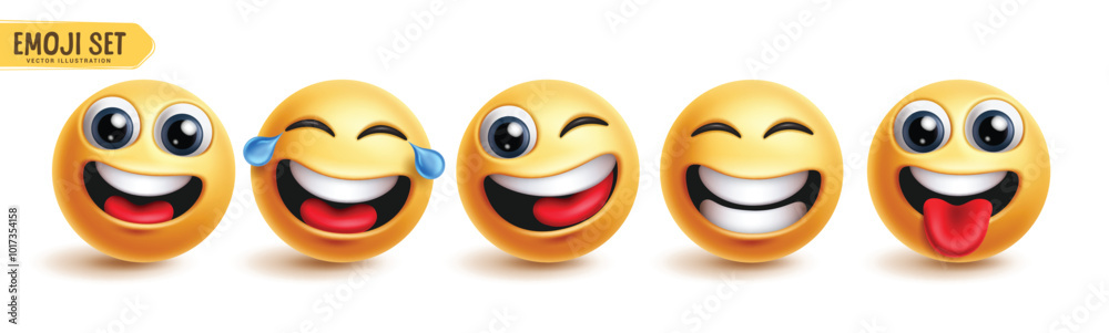 Emoji funny emoticons characters vector set. Emojis emoticon with fun ...