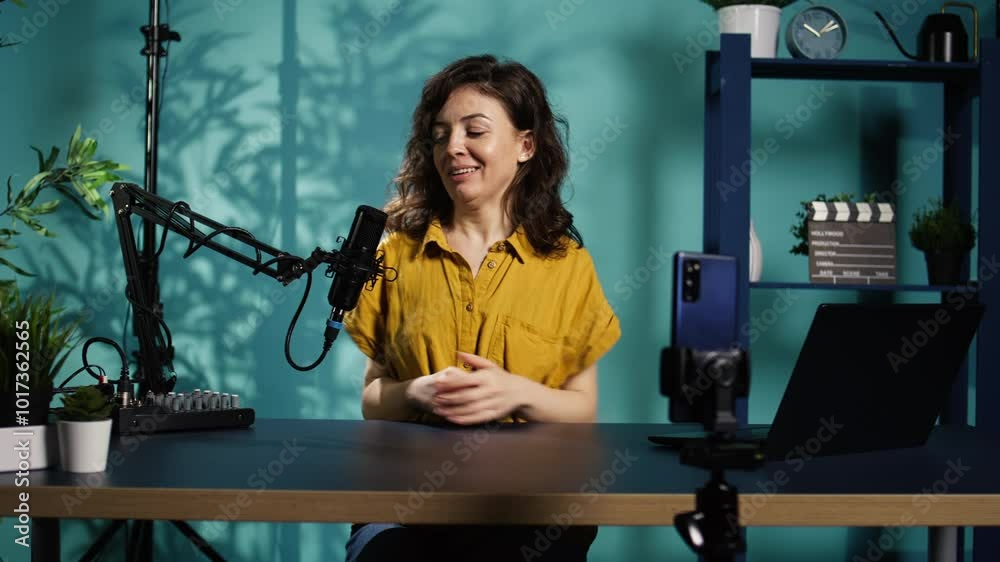 Content creator doing relaxing ASMR type of video for fans, filming in ...