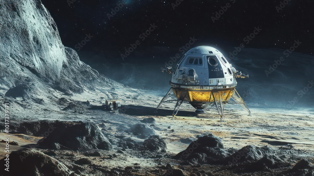A futuristic space capsule built by a private company landing on a ...