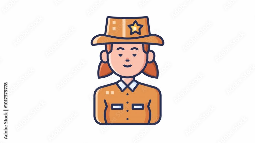 Animated avatar of a female sheriff wearing a cowboy hat and a uniform ...