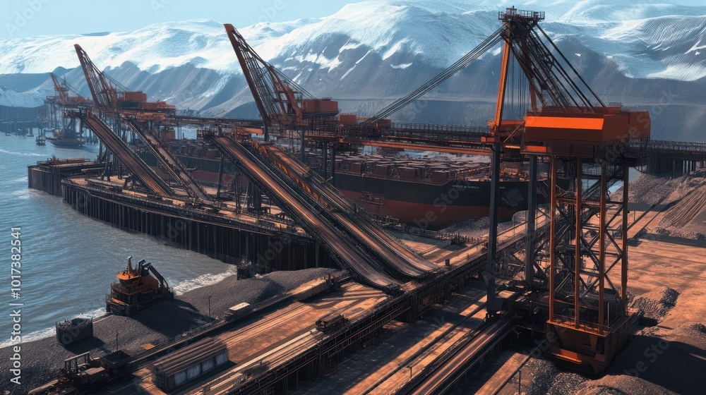 A high-tech port facility where massive container ships are being ...