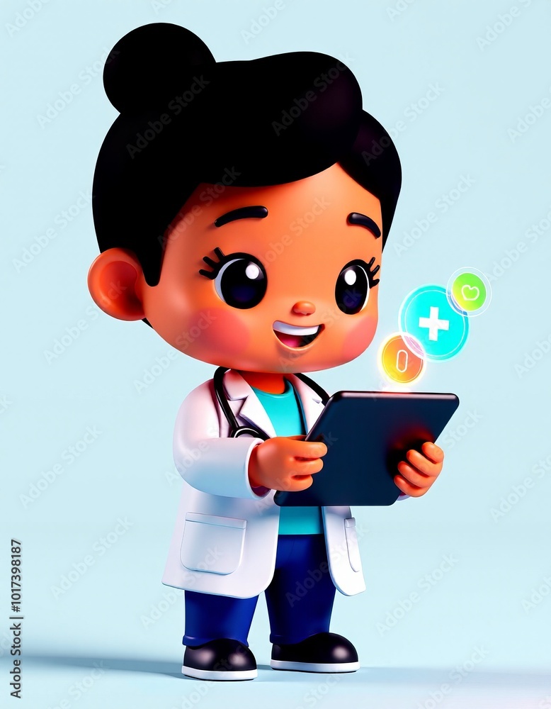 Doctor hands and tablet with icons hologram technology abstract and ...