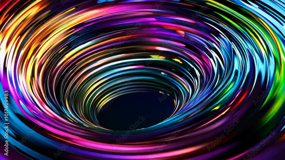 Circular rainbow ripple radiating from center in dark void. Vibrant ...